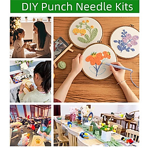 DIY Punch Needle Kits for Beginners Cute Cartoon Highland Cow with Daisy Flower with Hoop Embroidery Punch Needle Starter Craft Set Easy for Adults and Children Festival Gift and Decoration 20x20cm-1