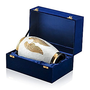 Nazareth Store Wings Adult Cremation Urn for Human Ashes Elegant Elite Pearl White with Gold Flower,Hand Made Brass Classy Finish to Honor Your Loved One - with Velvet Box