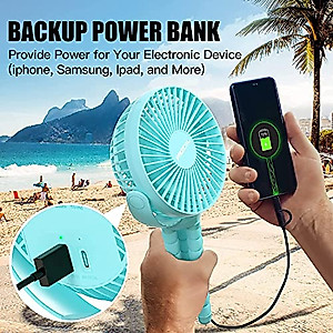 Portable Stroller Fan, Use As Power Bank, 65H 12000mAh Battery Operated Fan Flexible Tripod Baby Car Seat Fan, Personal Mini Handheld/Desk/Small Clip On Fans For Stroller, Carseat, Beach, Bed, Camping