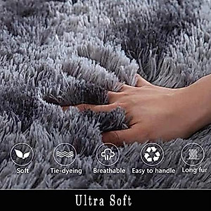NK DECORATION Fluffy Rugs Clearance Living Room Rugs Bedroom Rugs,Non-Slip Area Rug Shaggy Tie-dye Rugs for Living Room Modern Indoor Home Floor Black Grey 5x8ft(150x240CM)