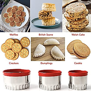 3Pcs Fluted Round Cookie Cutters 2" 2.6" 3", Heavy Duty Food-Grade Stainless Steel, Biscuit Cutter, Mini Cookie Cutters, Cookie Cutters for Baking, Unique Design with Protective Red Top PVC