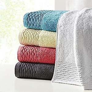 Madison Park Breeze 6 Piece Jacquard Wavy Border Zero Twist Cotton Towel Set, Charcoal