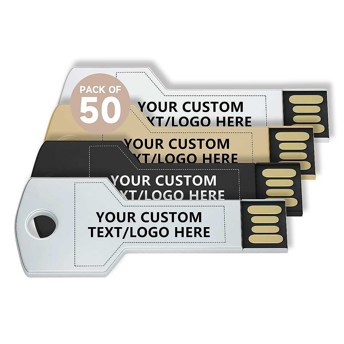 Paintechz Custom Key USB Flash Drives 50 Pack, Personalized Logo Bulk - as Corporate Gifts and Promotional Giveaways - 512MB