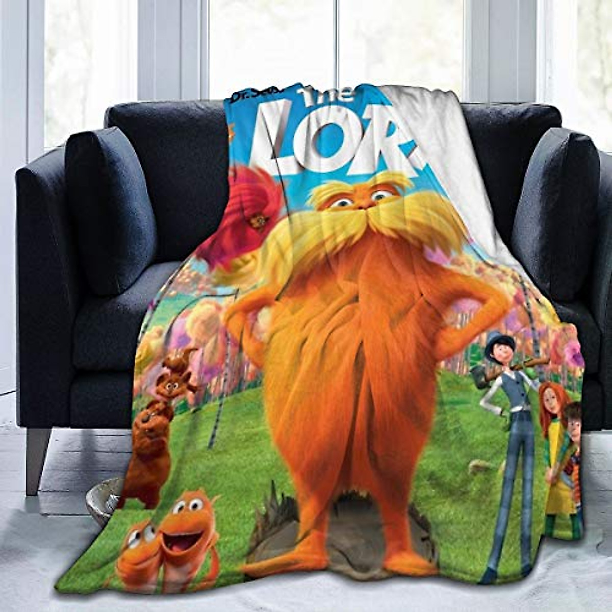 General Purpose T-he Lor-ax Home Fleece Blanket Throw Size Travel All Season Soft Warm Throw Blanket for Office Company Home Couch Bed Sofa,Black,50"" x40