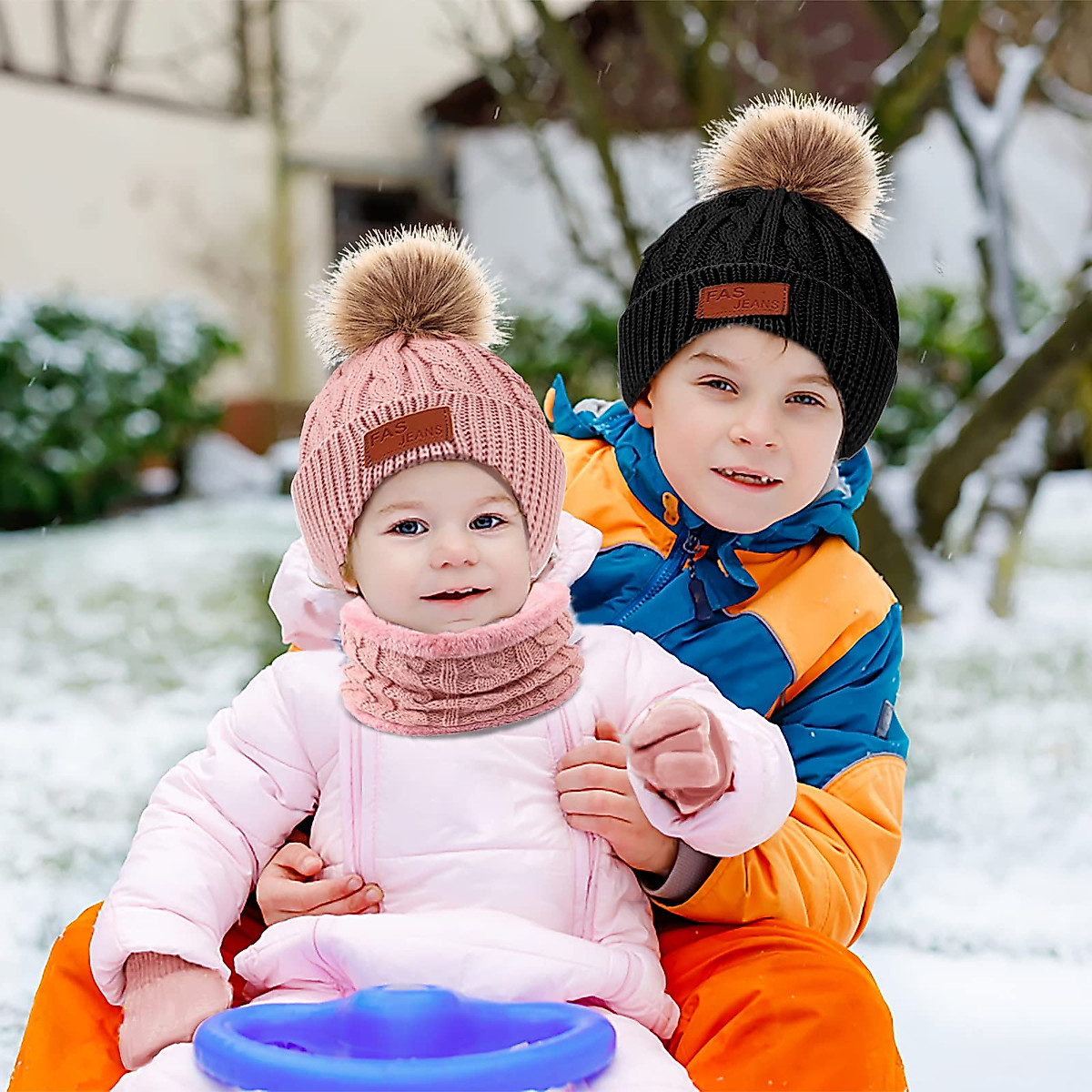Kids Winter Beanie Hat Scarf Gloves Set for 2-6 Years Old, Toddler Winter Knit Hat Gloves Neck Warmer with Fleece Lined (pink)