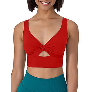 cailami Women's Sexy Sleeveless Deep V Neck Cropped Tank Tops Front Knot Twist Crop Top,Small, Red