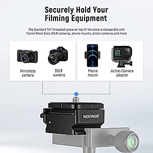 NEEWER Quick Release Plate, Camera Mount Adapter with 1/4" and 3/8" Screw Thread, Quick Release System for Tripod, Monopod, Stabilizer, Slider, Max. Load 11lb/5kg (QRP-1)