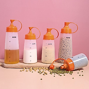 Squeeze Sauce Bottle with Scale, Practical Leakproof Squeeze Bottle Clear Scale Simple Usage Plastic Condiment Bottle for Home Orange 180ml