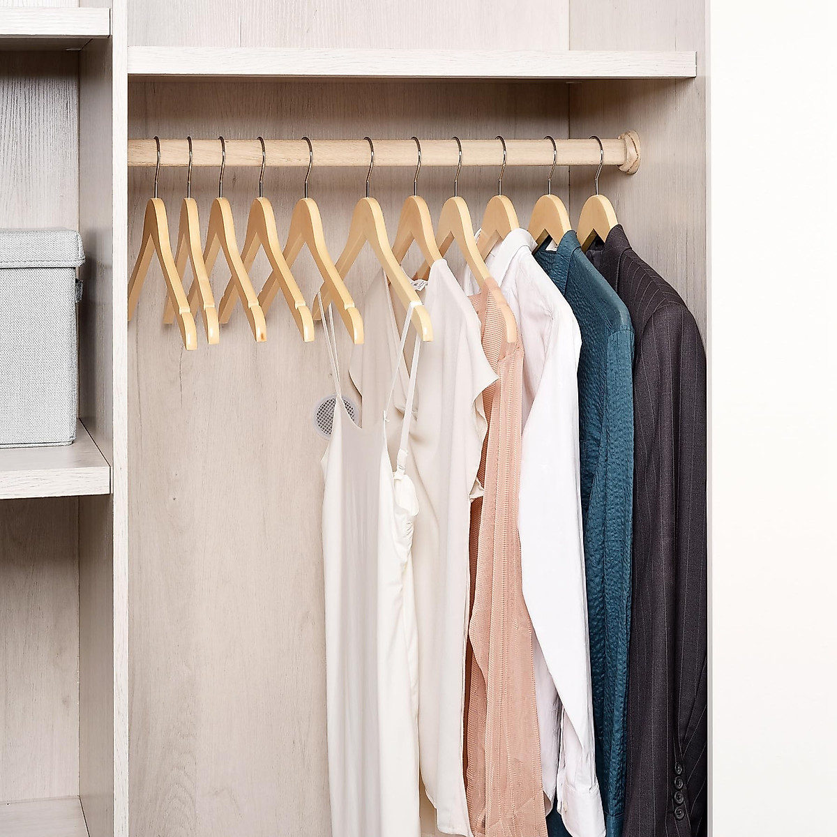 Amber Home 10 Pack Natural Wooden Shirt Hangers, Premiun Wood Coat Hangers Without bar, Clothes Hangers for Jacket, Bridal (Natural, 10)