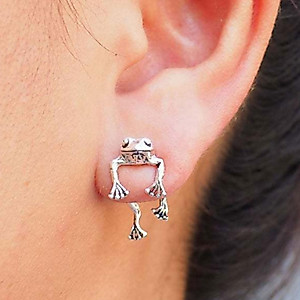 Silver Frog Earrings for Women Vintage Frogs Shaped Stud Earrings Cute Animal Earrings Frog Jewelry for Birthday Christmas