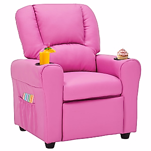 JC HOME Candy Kids Reclining Chair Leather Recliner Sofa Toddler Youth Children Child Ages 1-6