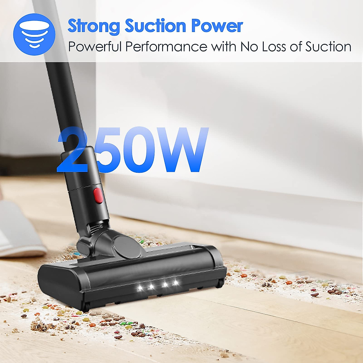 Cordless Vacuum Cleaner - Lightweight Stick Vacuum Cleaner w/ 250W Powerful Suction Brushless Motor, HEPA Filter, 4 in 1 Detachable Handheld, Long Runtime, Ideal for Home Hard Floor Carpet Pet Hair