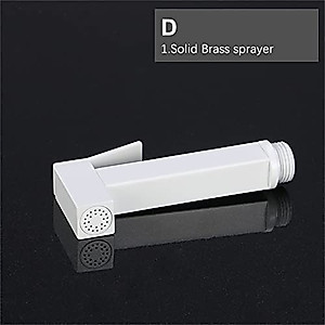 MINJING Bidet Faucet White, Handheld Toilet Bidet Sprayer for Toilet, Solid Brass Square Bidet Faucet Douche Kit,D Set