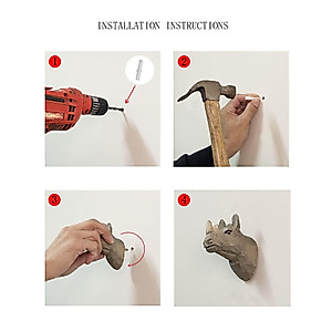 MAGIC WOOD 2PCS Natural Wooden Hooks Animal Head Creative Wall Mounted Art Décor Hat Coat Towel Hanger Gift (Hippo)