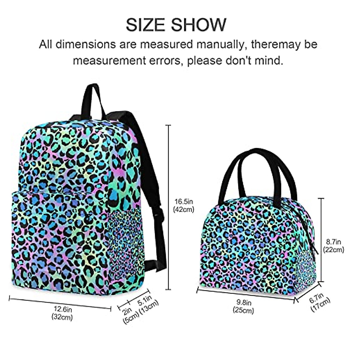 Moudou Leopard School Backpack with Lunch Bag Student Bookbag Travel Daypack for Teen Boys Girls