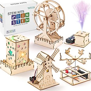 Yutin 5 in 1 STEM Kits for Kids，Wood Craft Kit for Boys Age 8-12, DIY Science Building Projects for 6-8, 3D Wooden Puzzles Assembly Model Set, STEM Crafts for Girls Age 6 7 8 9 10 11 12 14 Year Old