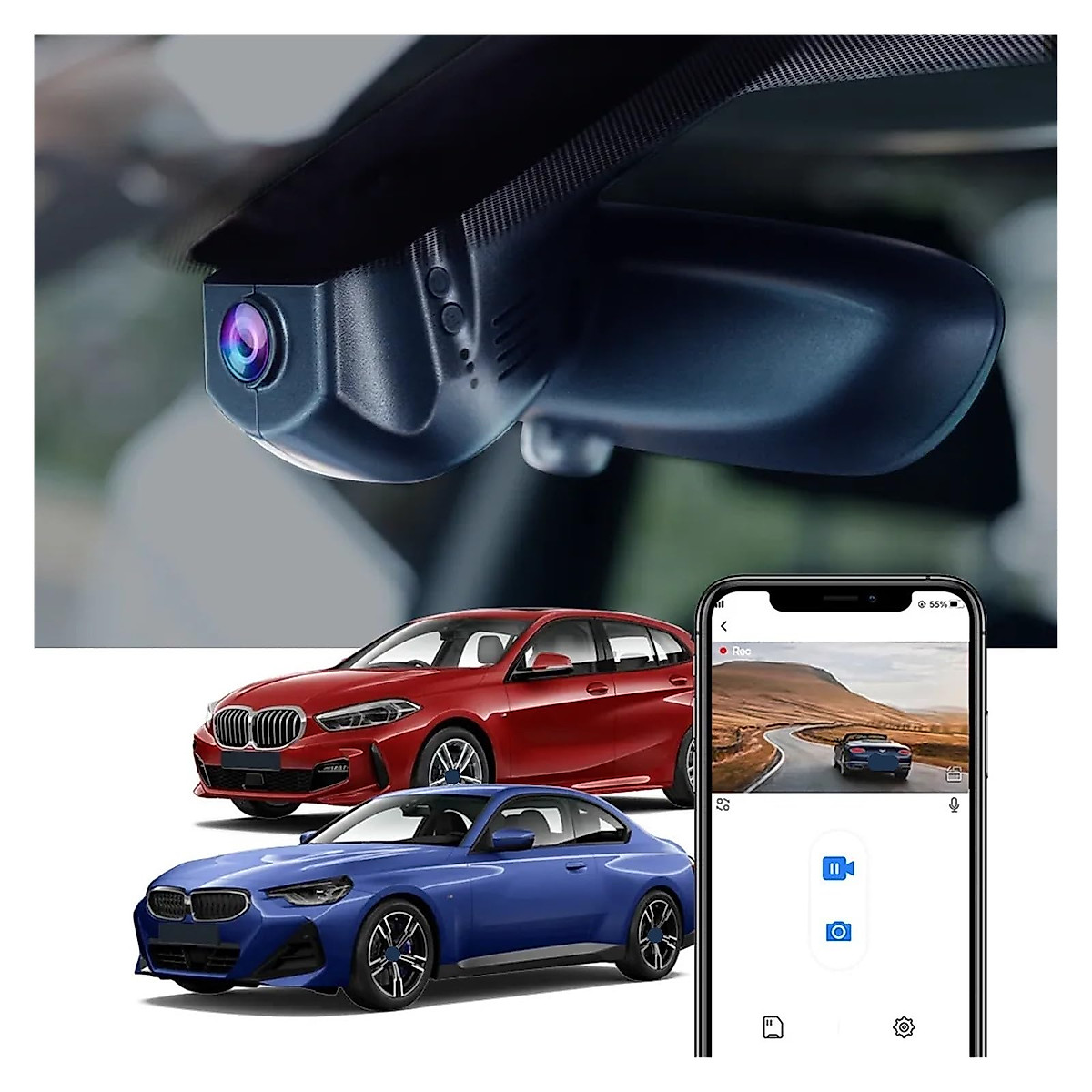 Fitcamx 2160P Car DVR WiFi Connection APP Control Easy to Use 4K Dash Cam Compatible with BMW 1 Series (F40 F20 F21) 2 Series(G42 F22 F23) (Color : HD2-6014, Size : 4K Front Cam 64GB)
