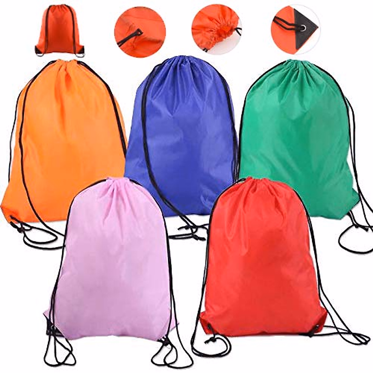 Lainrrew 5 Pcs Drawstring Backpack Bags, Lightweight Cinch Sacks Backpack String Bags Cinch Bags Drawstring Tote Storage Bags Bulk for Gym Traveling Sports
