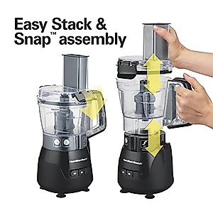 Hamilton Beach Stack & Snap 4-Cup Mini Food Processor & Vegetable Chopper, 250 Watts, for Slicing, Shredding, and Puree, Black (70510)