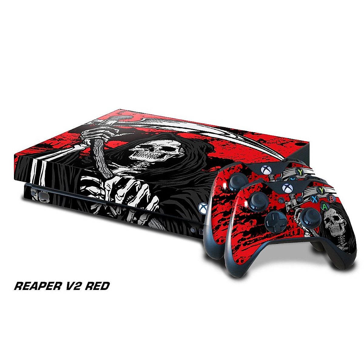 247 Skins Graphics kit Sticker Decal Compatible with Xbox One X and Wireless Controllers - Reaper 2 Red