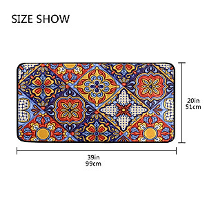 STAYTOP Mexican Talavera Ceramic Tile Pattern Kitchen Rugs,Polyester Non Slip Cushioned Mats Antifatigue Comfort Floor Mat Doormat for Kitchen Washroom Bedroom 39x20in