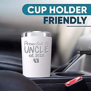 shop4ever Promoted to Uncle Est. 2025 Tumbler Insulated Tumbler 20 oz. with Lid, Stainless Steel Cups Travel Coffee Mug New Uncle Baby Announcement Gift (White)