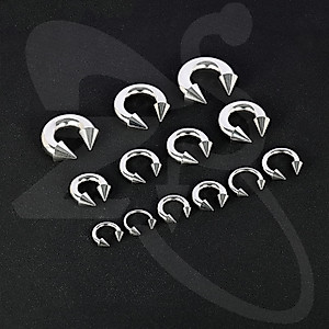 ZS Surgical Steel Spiked Horseshoe Circular Barbell, 00G 0G 2G 4G 6G 8G 12G 16G PA Rings, CBR Nose Septum Nipple Tragus Lip Ear Body Piercing Jewelry (Sliver,6G,16mm)
