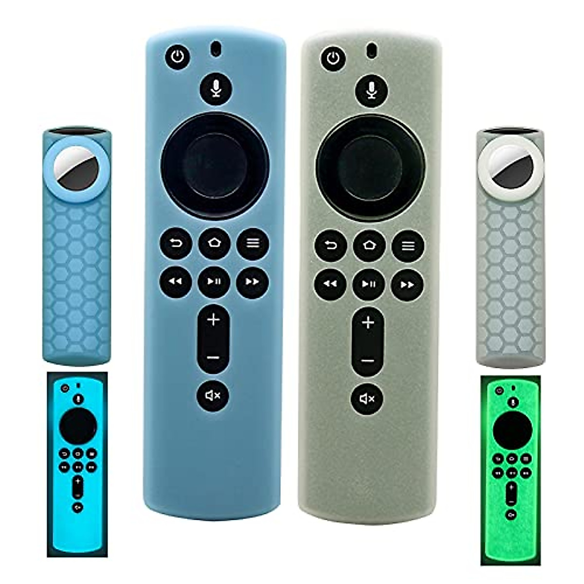 [2 Pack] Fir-Stick Remote Cover Case with Airtag Holder (Glow in The Dark) Compatible with Fir TV Stick 4K,Tracker Cover for Tile Sticker 2020 and Airtag 2021 (Green & Sky Blue)