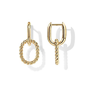 PAVOI 14K Gold Convertible Rope and Plain Link Earrings for Women | Paperclip Link Chain Earrings | Drop Dangle Earrings (Yellow Gold)