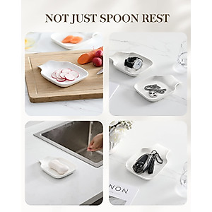 MALACASA Spoon Rest, Large Spoon Rests for Stove Top, Porcelain Spoon Holder for Kitchen Counter, Utensils Rests, Cooking Spoon Holders for Spatula Ladle Tongs, Ivory White, Series REGULAR