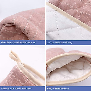 Pretty Jolly Oven Mitts and Pot Holders Sets 4 pcs, Pink Oven Mitt Set with Potholders for Kitchen Heat Resistant, Hot Pads and Oven Mitts Sets Kitchen Mittens Home Cooking Baking Mitts for Woman