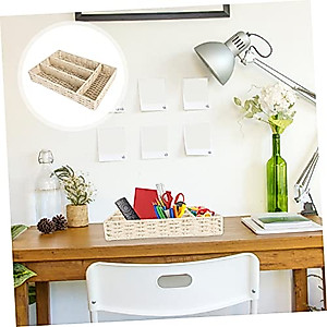 DOITOOL 3 Pcs Four Grid Storage Basket Can Organizer for Cabinet Key Storage Box Woven Storage Basket Desktop Storage Containers Woven Box Containers Coffee Station Organizer Beige Books