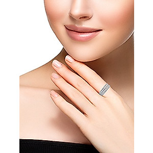 DIAMONBLISS Cubic Zirconia Clear 4.24 Carats 3 Band Ring Set, Rhodium Plated Sterling Silver, Size 6