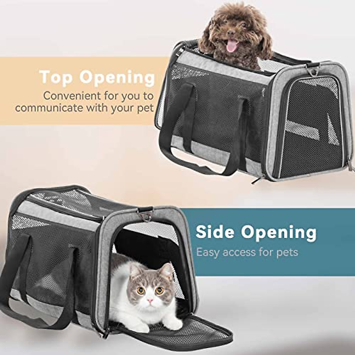Petsfit Most Airline Approved Cat Carrier Dog Carriers Soft-Sided Pet Washable Travel Carrier for Puppies/Kittens/Rabbit,5-Sided Breathable mesh/Self-Lock Zippers