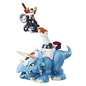Chomp Squad Playskool Doc Tops and Sam Scrubs, Triceratops Dinosaur Toy and Hero Action Figure, Ambulance Toy for Kids 3 Years and Up