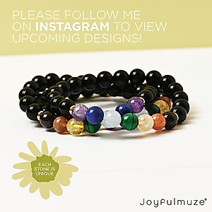 Joyfulmuze 7 Chakras Stretch Bracelet, Natural Stones Black Onyx Citrine Malachite Aquamarine Blue Sodalite Amethyst Garnet Sunstone (Chakra Stones)