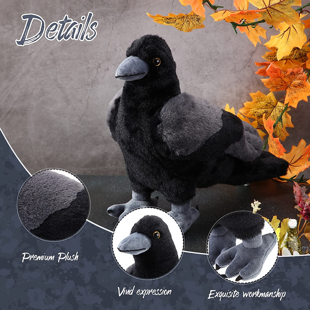 Aoriher 12 Inch Crow Plush Stuffed Animal Soft Black Fluffy Plush Toy Realistic Bird Stuffed Animal for Home Decoration Pet Party Favors Animal Collection Supplies