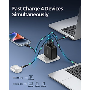 Rocoren 100W USB C Charger, Dual 4 Ports PD3.0 QC5.0 PPS Fast Charger for MacBook Pro, iPad, iPhone, Samsung, Laptop