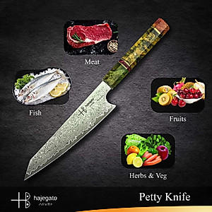 Damascus Chef Knife Petty Hajegato Unique One Of Kind Handle Professional 6 Inch Japanese Chefs Kitchen Knife Vg10 67 Layers Damascus Steel Knive with Sheath