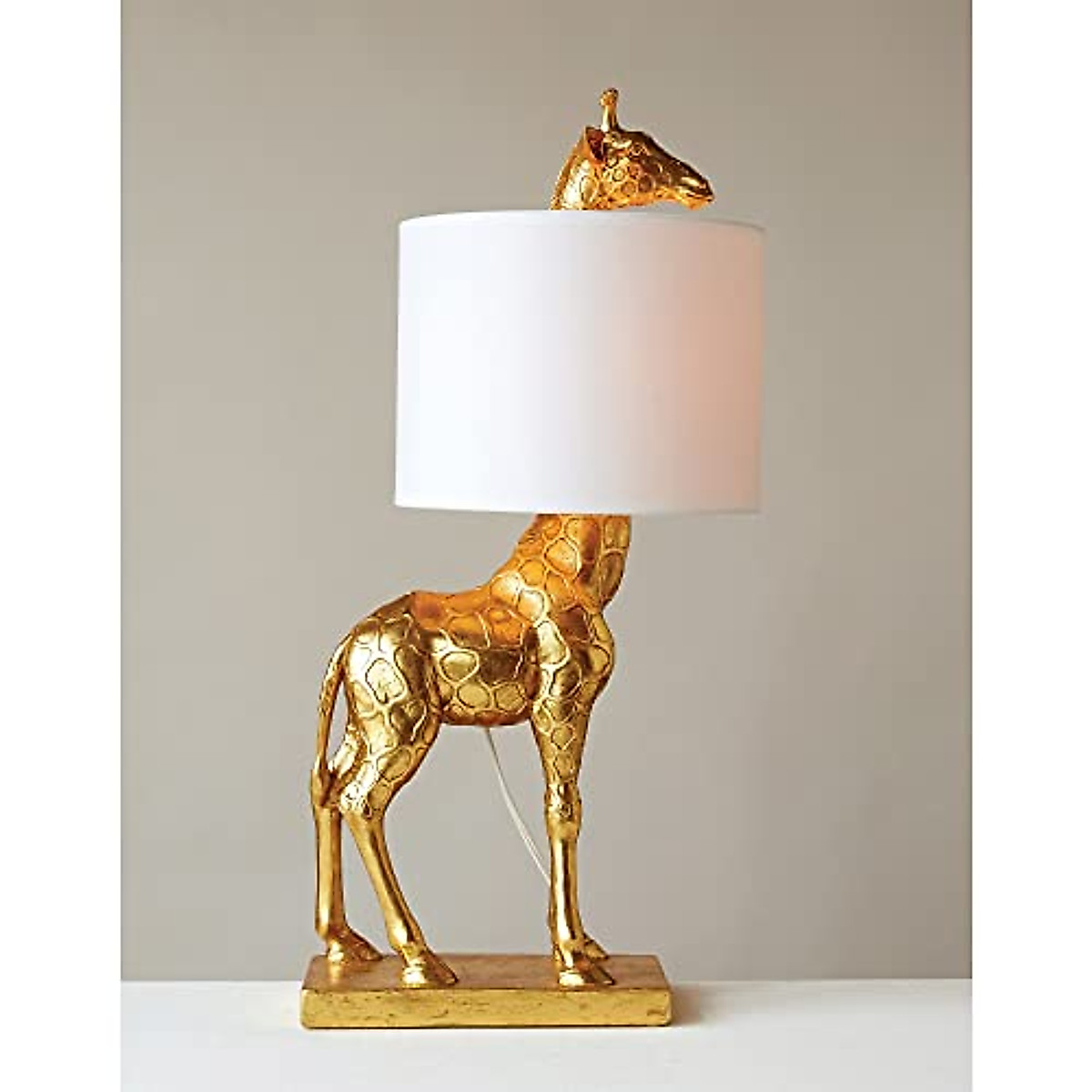 Creative Co-Op Resin Giraffe Table Lamp with Linen Shade, Distressed Gold