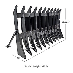 Titan Attachments Skid Steer Root Rake Attachment 60in Wide, Universal Quick Tach Hookup, Root Clearing Brush Rake, Land Clearing Site Prep Implement, Roll Debris, Silage, Brush to Burn Pile
