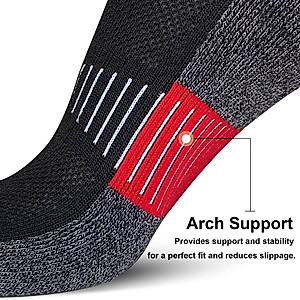 PHETAUM Women's Thick Cushioned Athletic Ankle Socks Running Walking Exercise, Black, Size 6-9, 6 Pairs