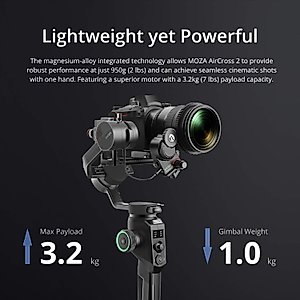MOZA AirCross 2 Gimbal,3-Axis Professional Stabilizer for DSLR Camera Mirrorless Camera with Larger Lens,Easy Setup Intelligent Mimic Motion-Control,Max Payload 7.05Lb 12H Running Time