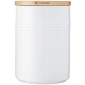Le Creuset Stoneware Canister with Wood Lid, 2.5 qt. (5.5" diameter), White