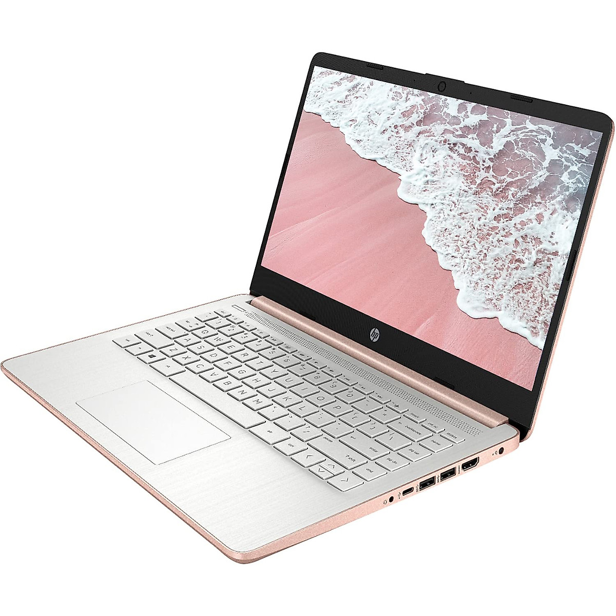 HP 2022 Premium 14-inch HD Thin and Light Laptop, Intel Quad-Core Processor, 32GB RAM, 64GB Storage, Long Battery Life, Webcam, Bluetooth, HDMI, Wi-Fi, Rose Gold, Windows 11 + 1 Year Microsoft 365
