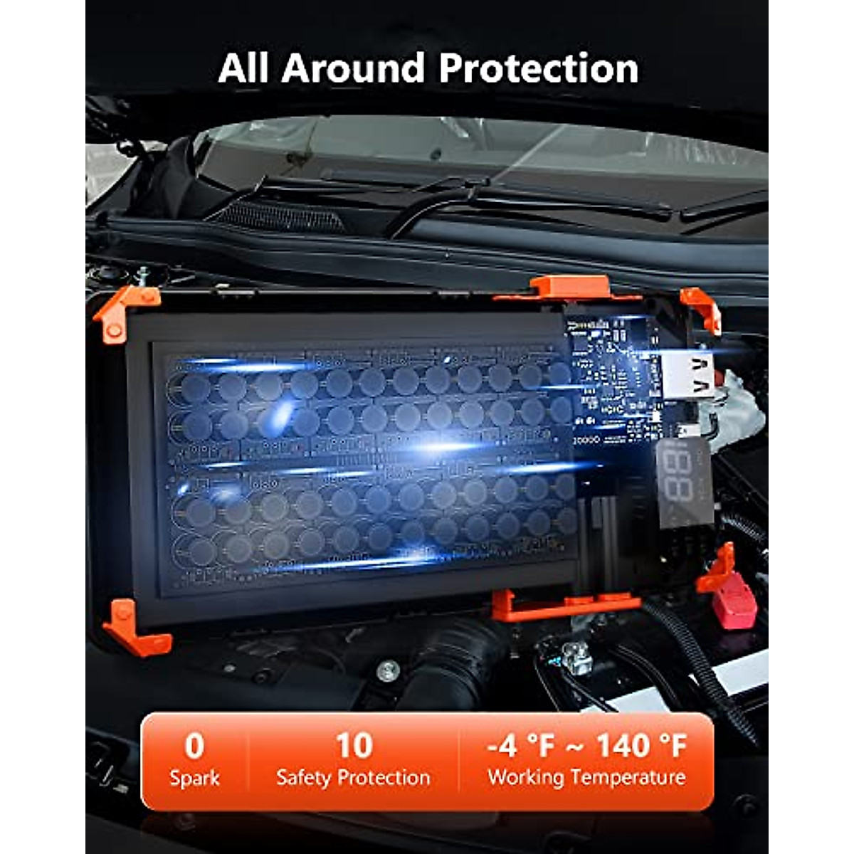 NEOQOQO Portable Car Jump Starter - 4250A Car Battery Jumper Box for Up to 10L Gas or 8L Diesel Engine, Safe 12V Jump Pack with Battery Booster Function Jumper Cables