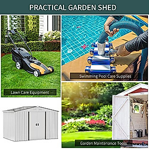 Outsunny 9' x 6' Metal Storage Shed, Garden Tool House with Floor Foundation, Double Sliding Doors, 4 Air Vents for Backyard, Patio, Lawn, Silver