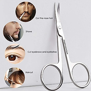Eyebrow Scissors and Three Eyebrow Brushs, beard and nose trimming scissors eyelash with curved craft stainless steel scissors