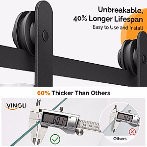 VINGLI 36in x 84in Glass Barn Door with 6.6ft Sliding Barn Door Hardware Kit &Handles, Pre-Drilled Holes Easy Assembly Solid Wood Slab White Sliding Door (Double 18"x84" Doors + 6.6' Track Kit)
