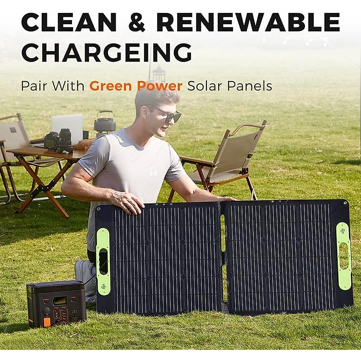 Solar Generator 320W Portable LiFePO4 Power Station 320Wh and Solar Panel 100W with 2 AC Outlet 110V/300W(Peak 480W), Solar Mobile Battery Backup for Outdoors Camping Travel Hunting and Home Emergency